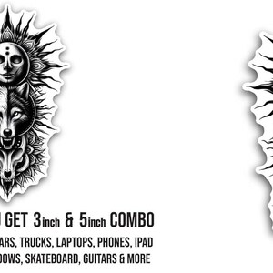 2 (pieces) 3" and 5" Wolf Face Sticker, Waterproof Vinyl Decals for ...