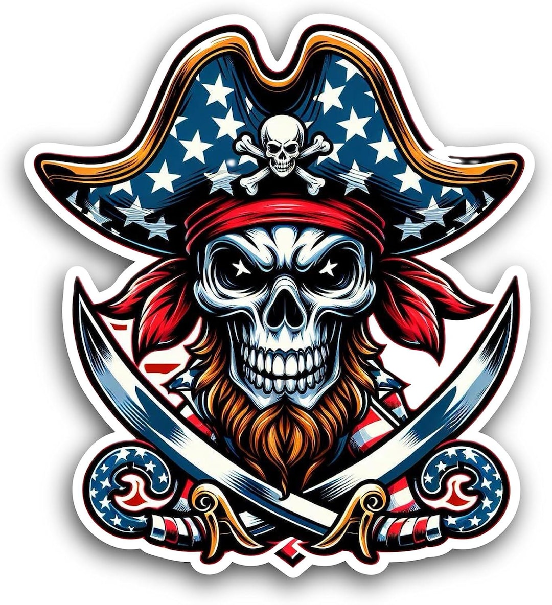 2 (pieces) 3" and 5" Pirate Skull Decal Sticker, Waterproof Vinyl ...