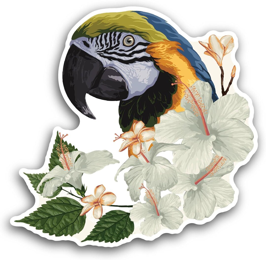 2 (pieces) 3" and 5" Blue and Yellow Macaw Sticker, Waterproof Vinyl ...