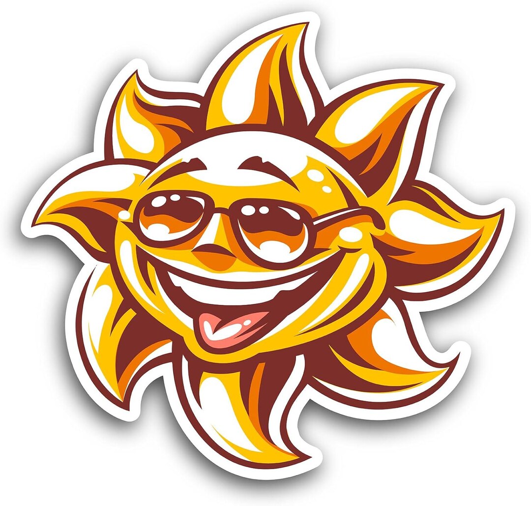 2 (pieces) 3" and 5" Happy Sun Sticker, Waterproof Vinyl Decals for ...