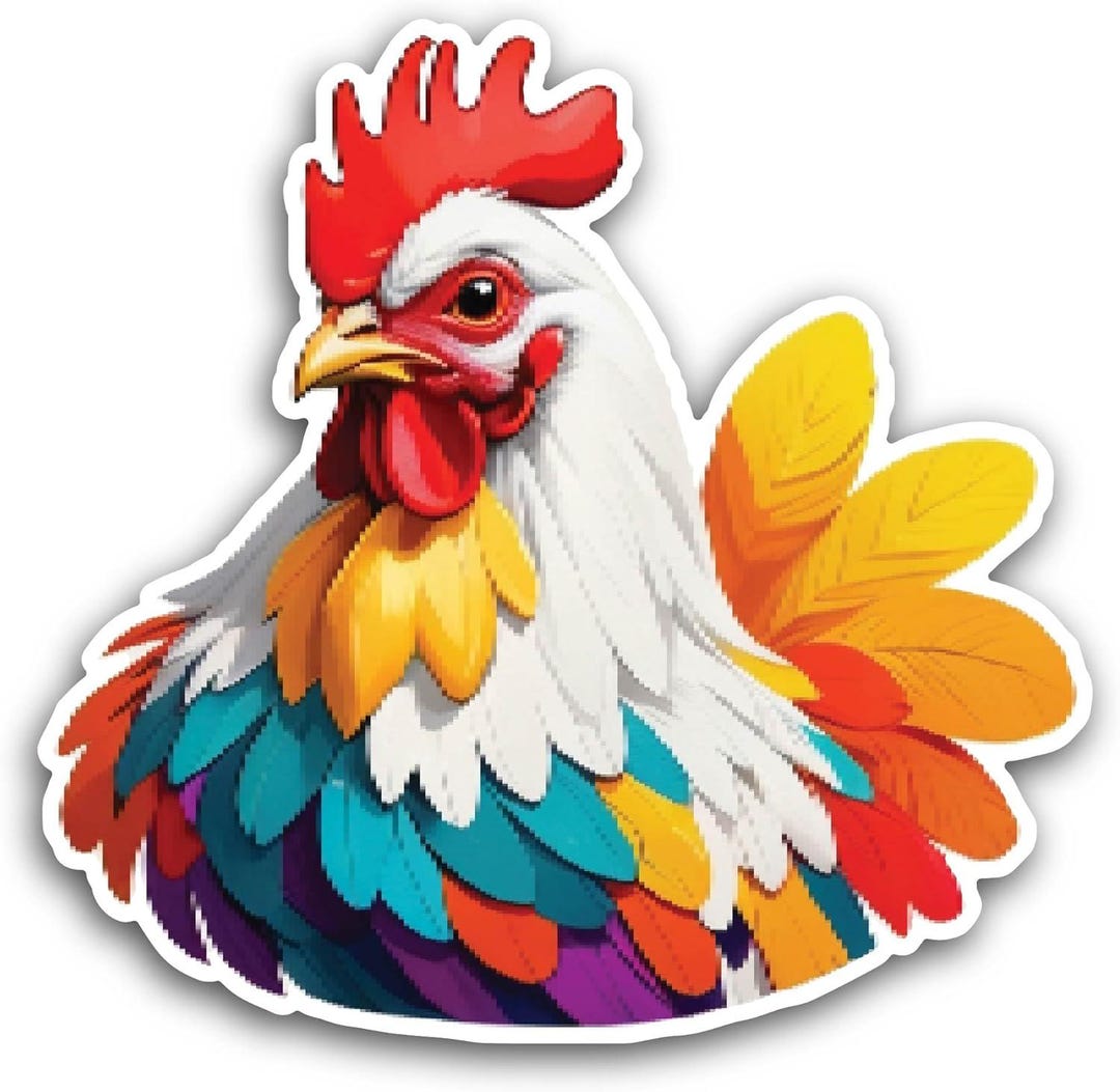 2 (pieces) 3" and 5" Colorful Cartoon Rooster Sticker, Waterproof Vinyl ...