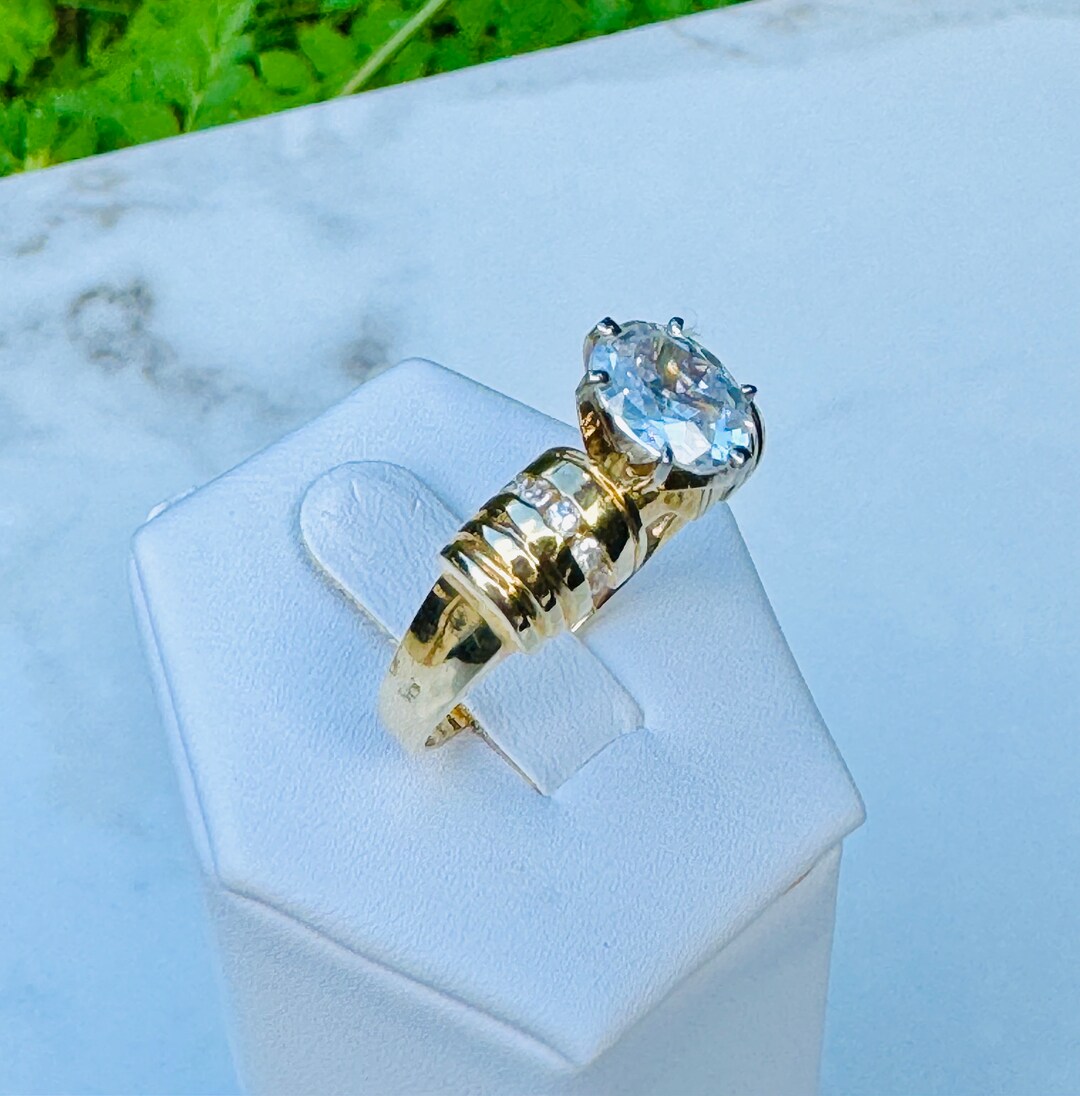 14 Karat Real Gold Lab Created Diamond CZ Engagement Wedding ...