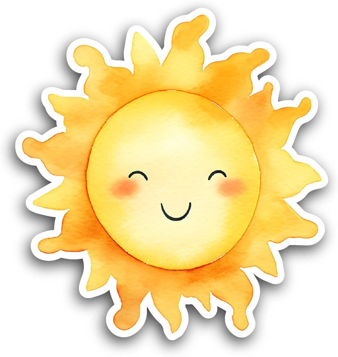 2 (pieces) 3" and 5" Sun With A Smile Sticker, Waterproof Vinyl Decals ...