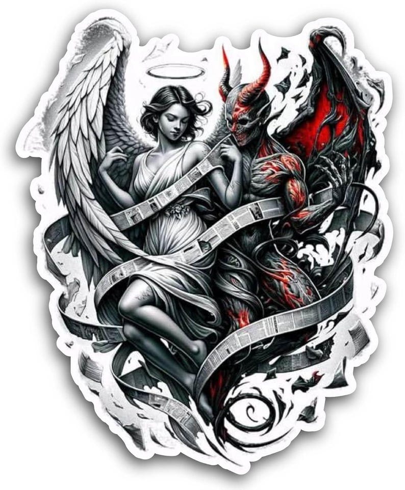 2 (pieces) 3" and 5" Angel and Devil Sticker, Waterproof Vinyl Decals ...