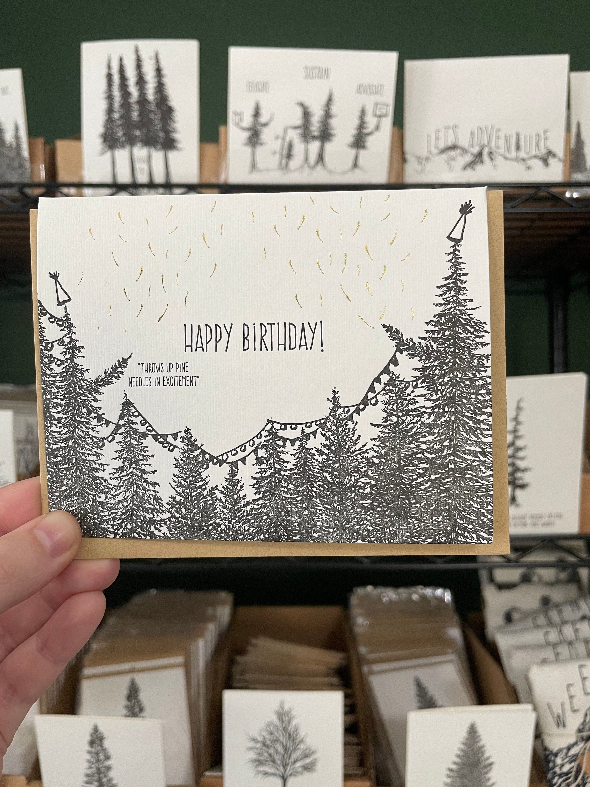 Happy Birthday Card, Tree Card, Letterpress Card, Hand-drawn Card, Eco ...