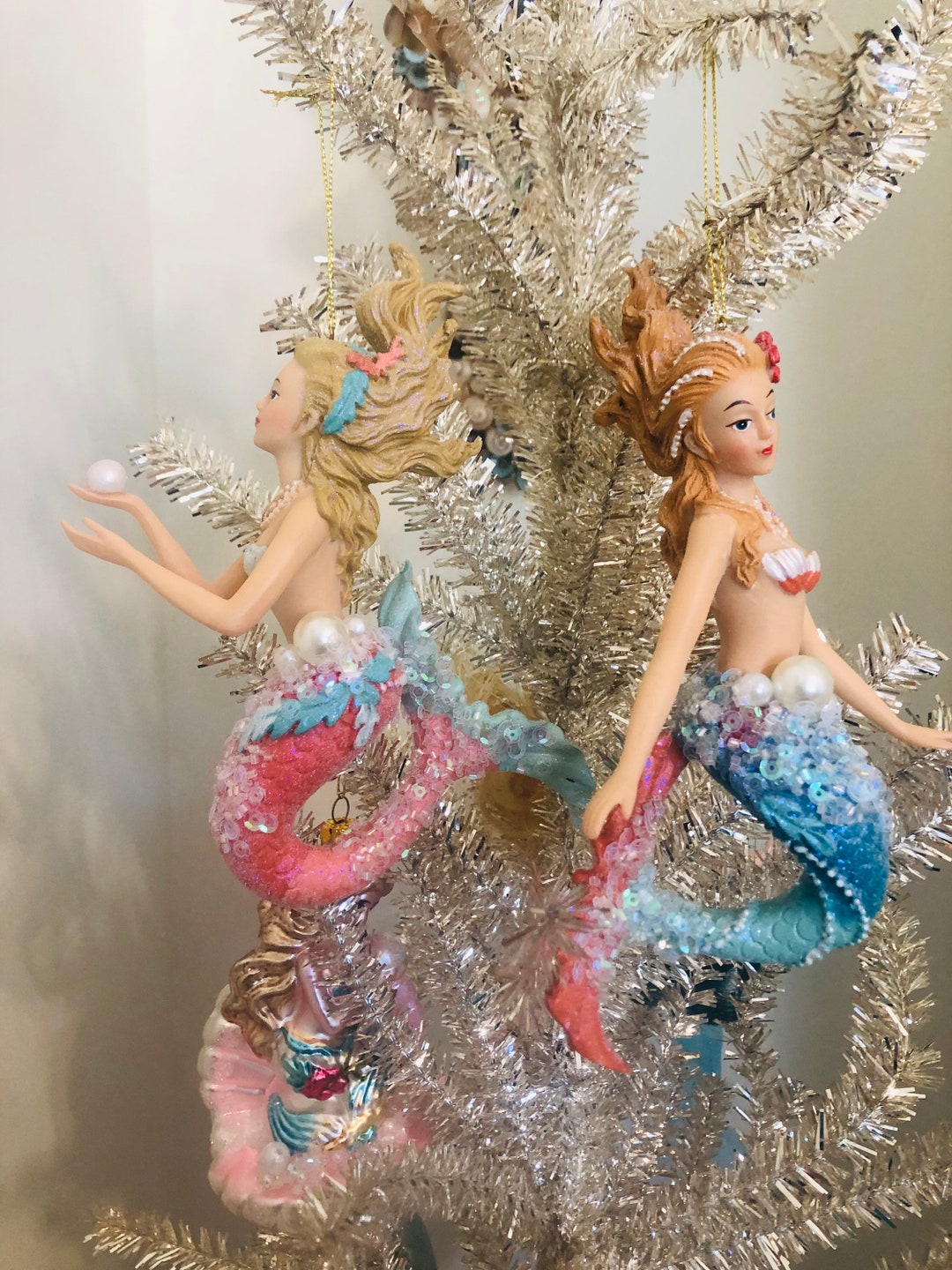 2 Large Mermaid Ornaments set of 2 for Christmas, Beach, Wedding, Gift ...