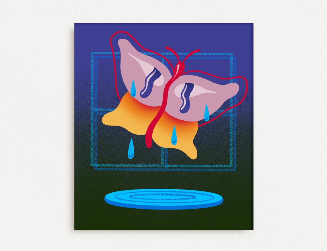 Butterfly Tears Crying Eyes Flying Mysterious Hand Illustrated Poster ...