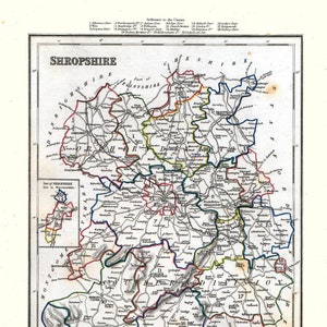 Old English County Map of Shropshire Vintage 1848 Reproduction Old Rare ...