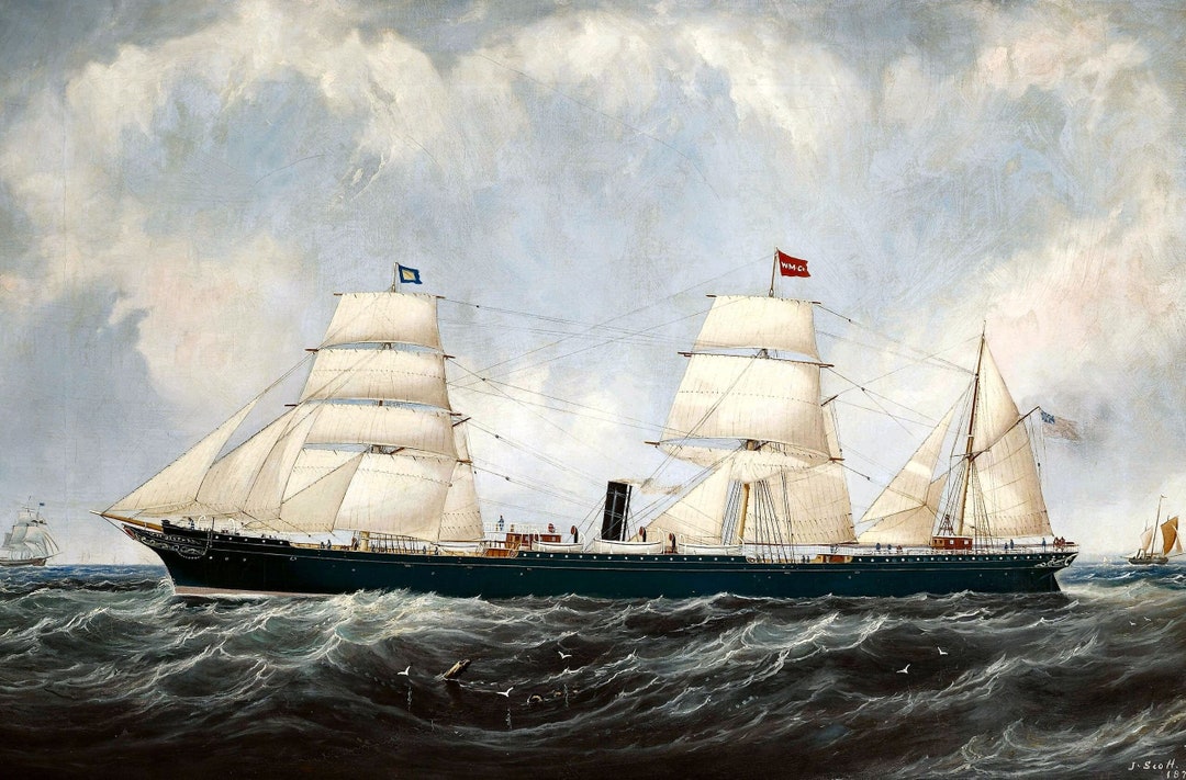 St. Osyth on Her Maiden Voyage Clipper Sailing Ship Vintage 1874 Wall ...