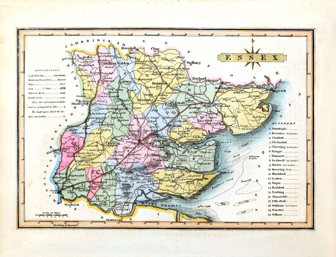 Old English County Map of Essex Vintage 1819 Reproduction Essex Old ...