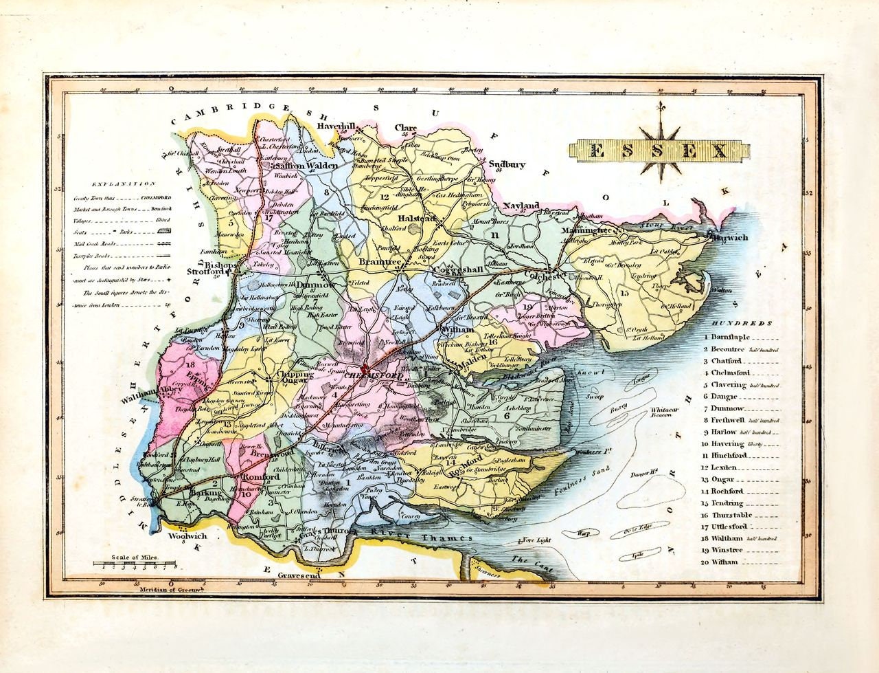 Old English County Map of Essex Vintage 1819 Reproduction Old - Etsy UK