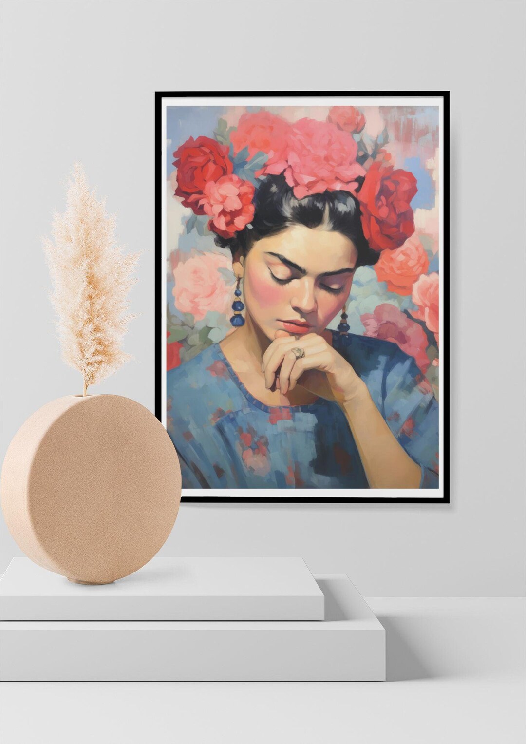 Frida Kahlo Watercolour Poster, Portrait With Flowers in Hair Wall Art ...