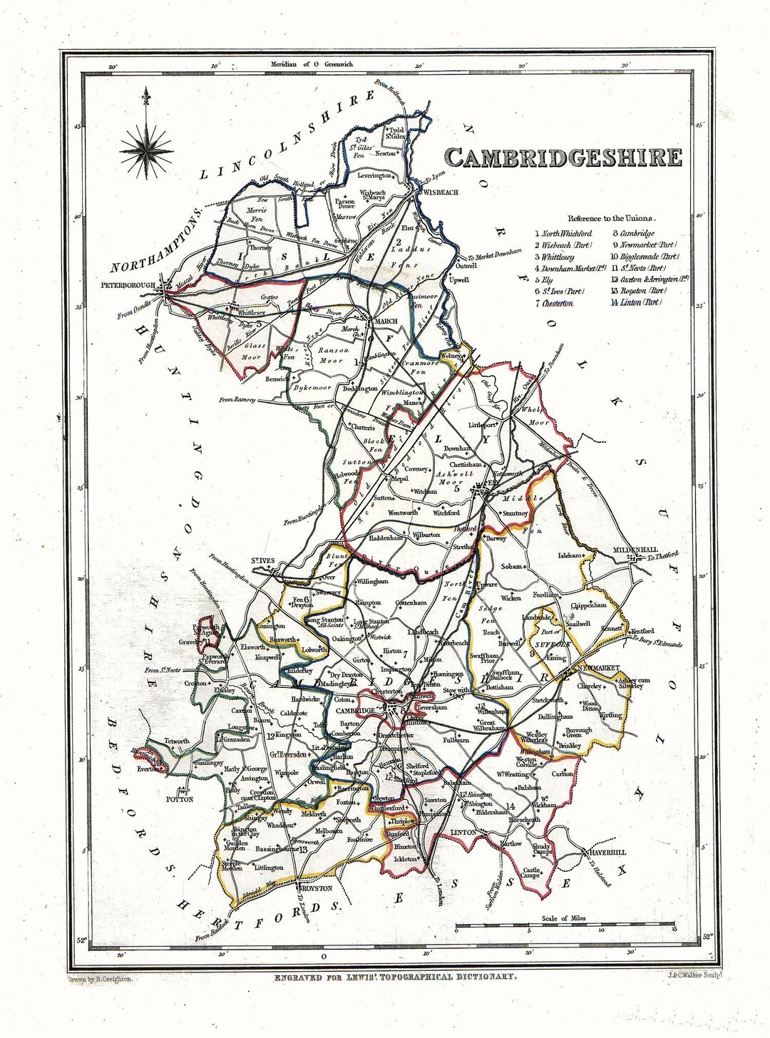 Old English County Map of Cambridgeshire Vintage 1848 Reproduction Old ...