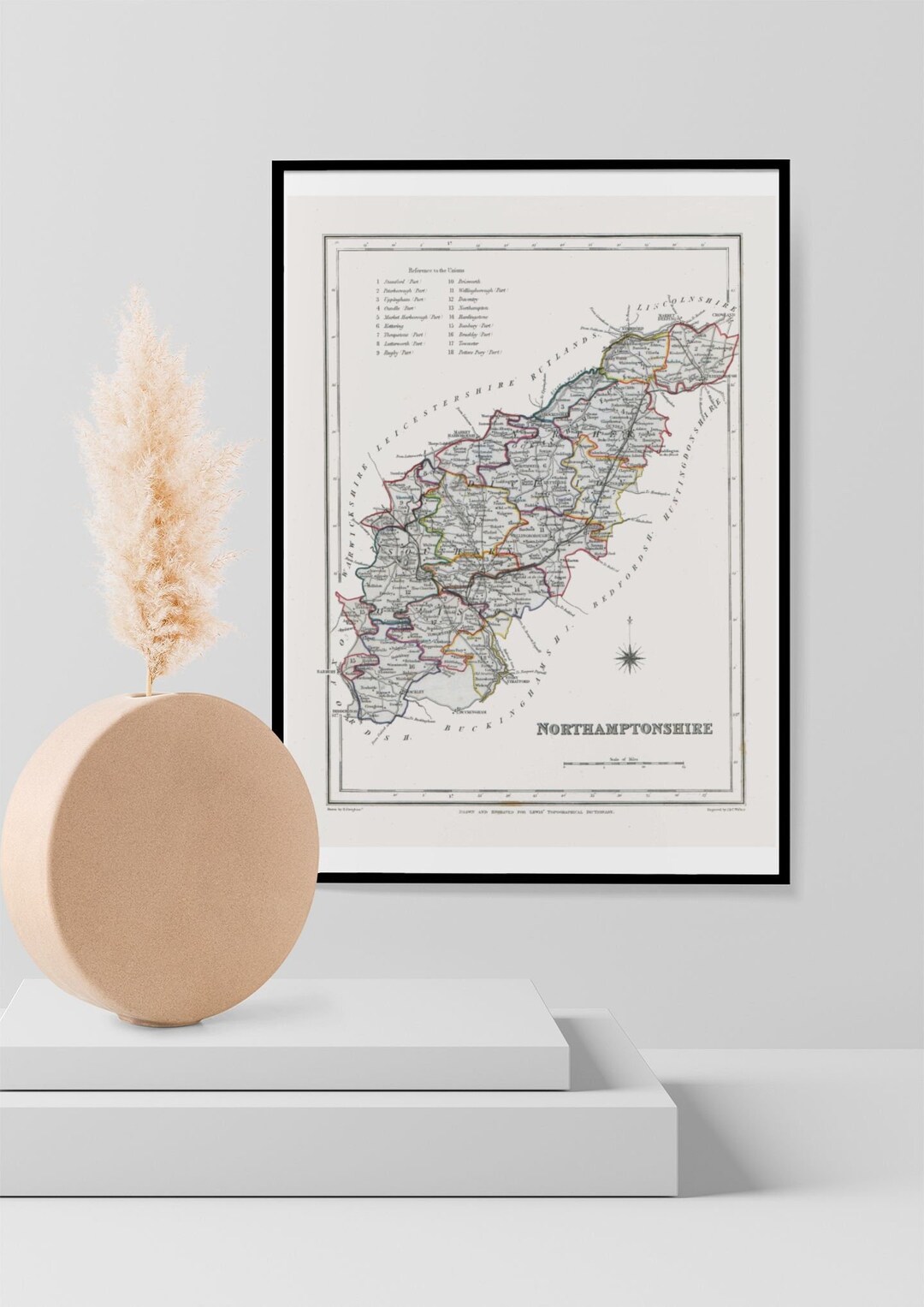 Northampton County Map Art Print UK Antique Vintage Historical 1848 ...