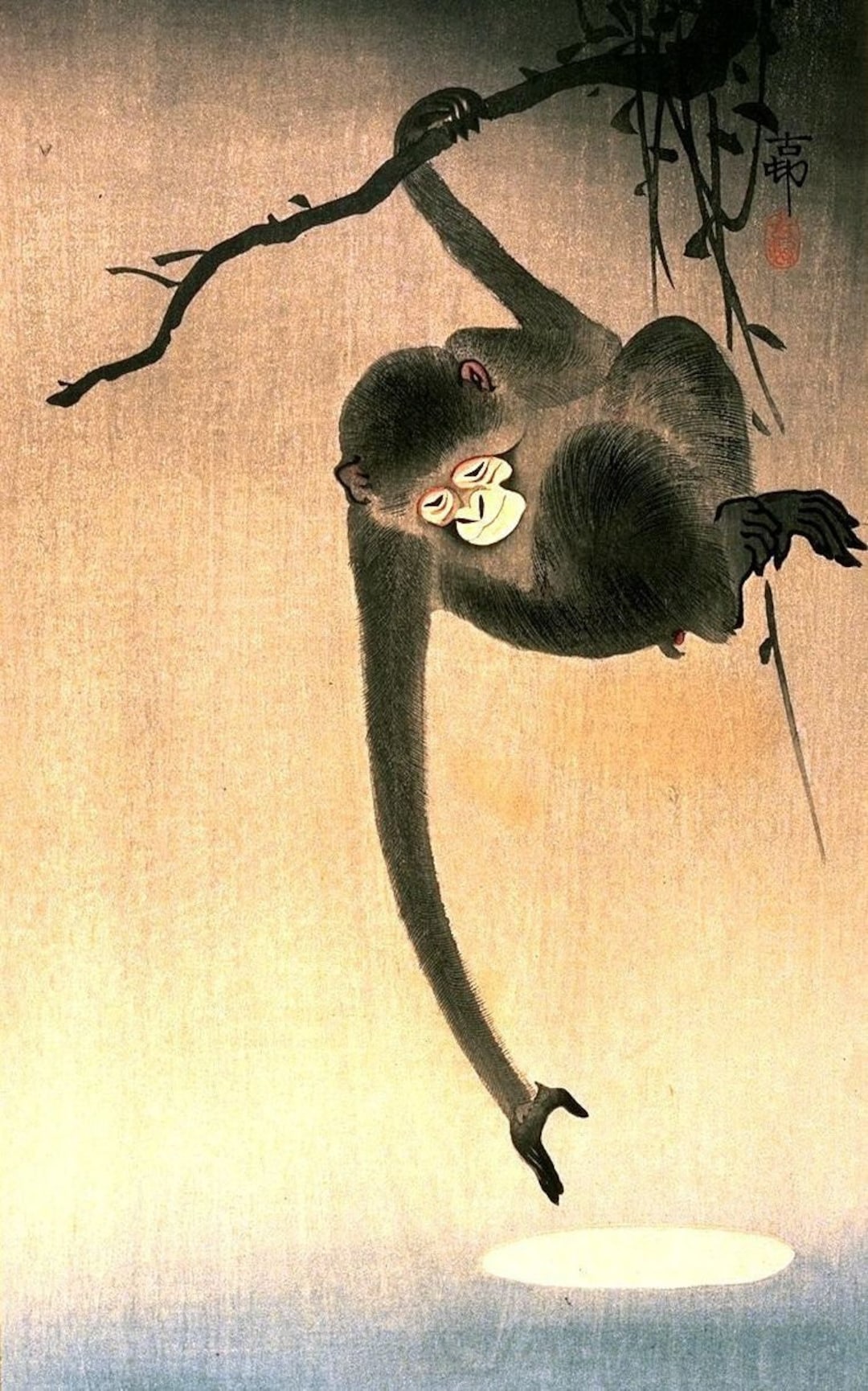Ohara Koson Japanese Art Woodblock Print Shin Hanga Monkey Reaching for ...