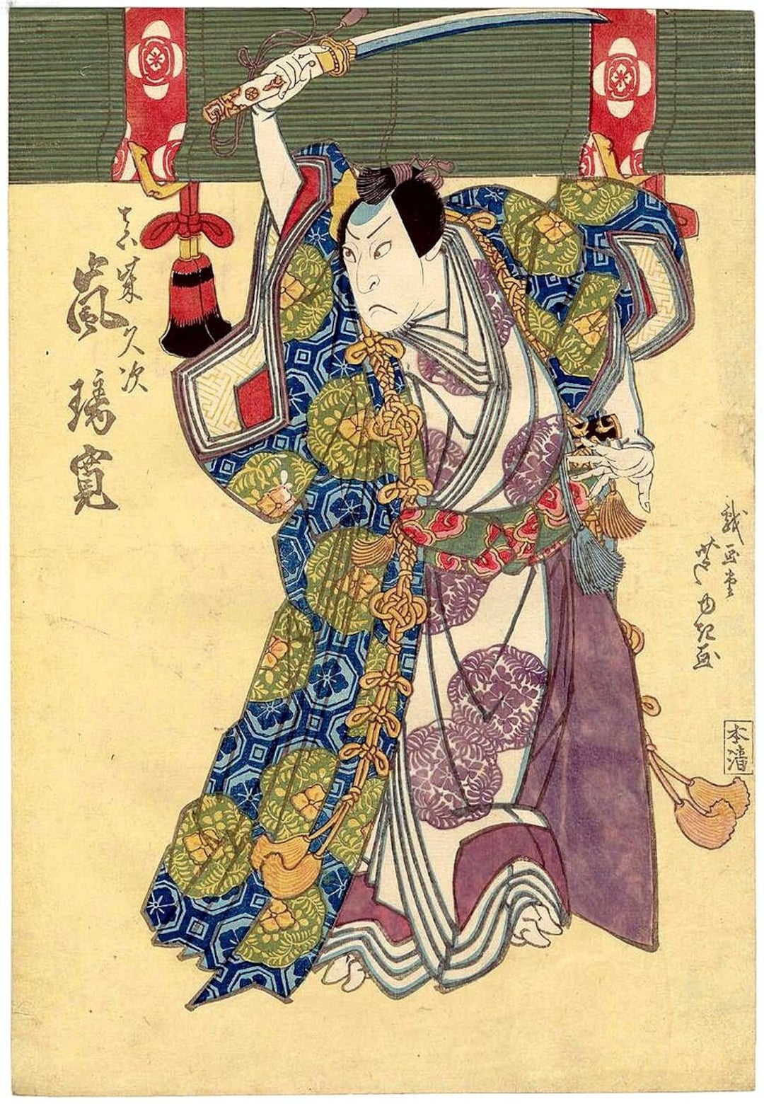 Gigadô Ashiyuki Kabuki Actor With Sword Japanese Painting Photo Poster ...