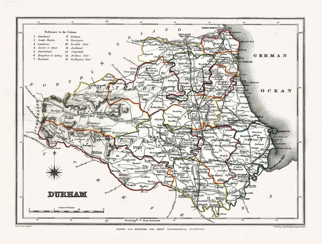 Vintage County Map of Durham 1848 Vintage Antique Style Map Repro ...