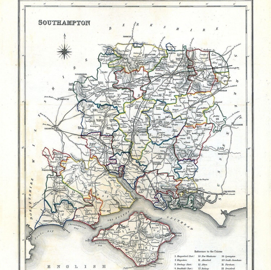 Southampton Old County Map Wall Art Print Britain UK Vintage ...