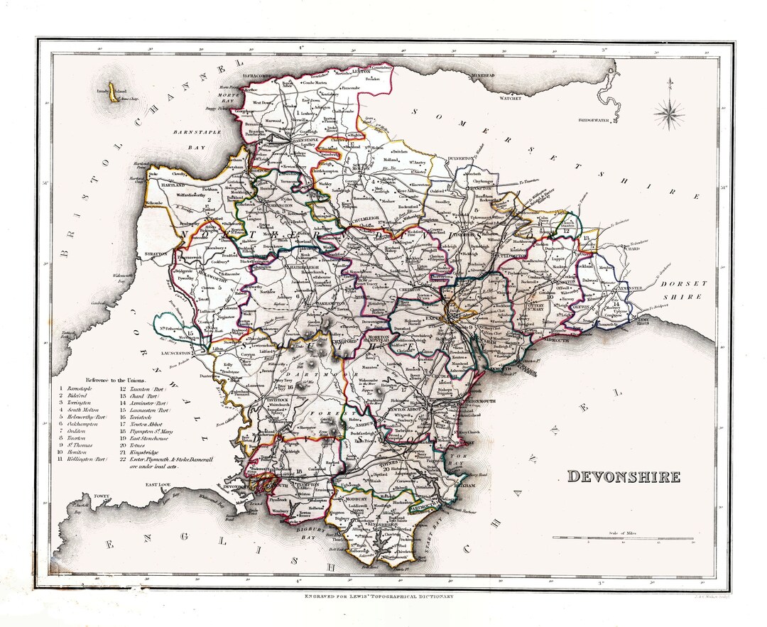 Vintage Map of Devon Vintage County Map 1848 Reproduction Old ...