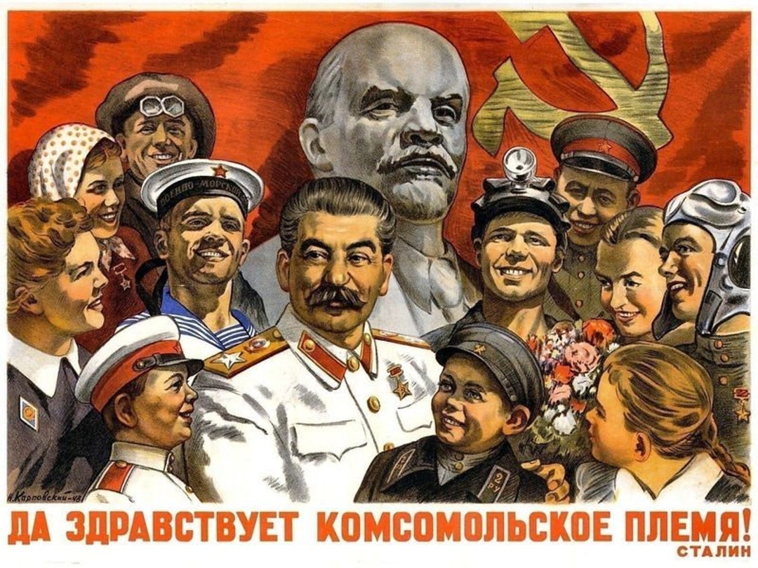 Russian Vintage Propaganda Poster, Stalin Lenin Communist Wall Art ...