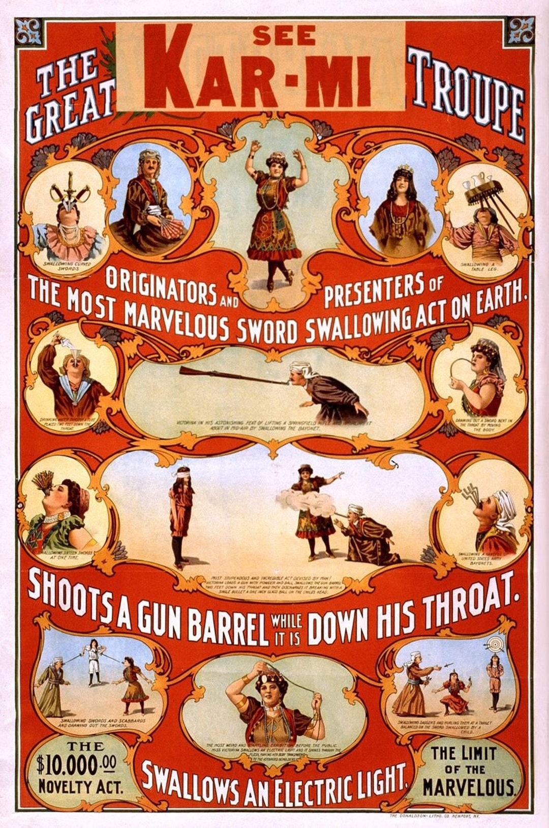 Vintage Circus Sword Swallowing Karmi Troupe Poster, Retro Circus ...