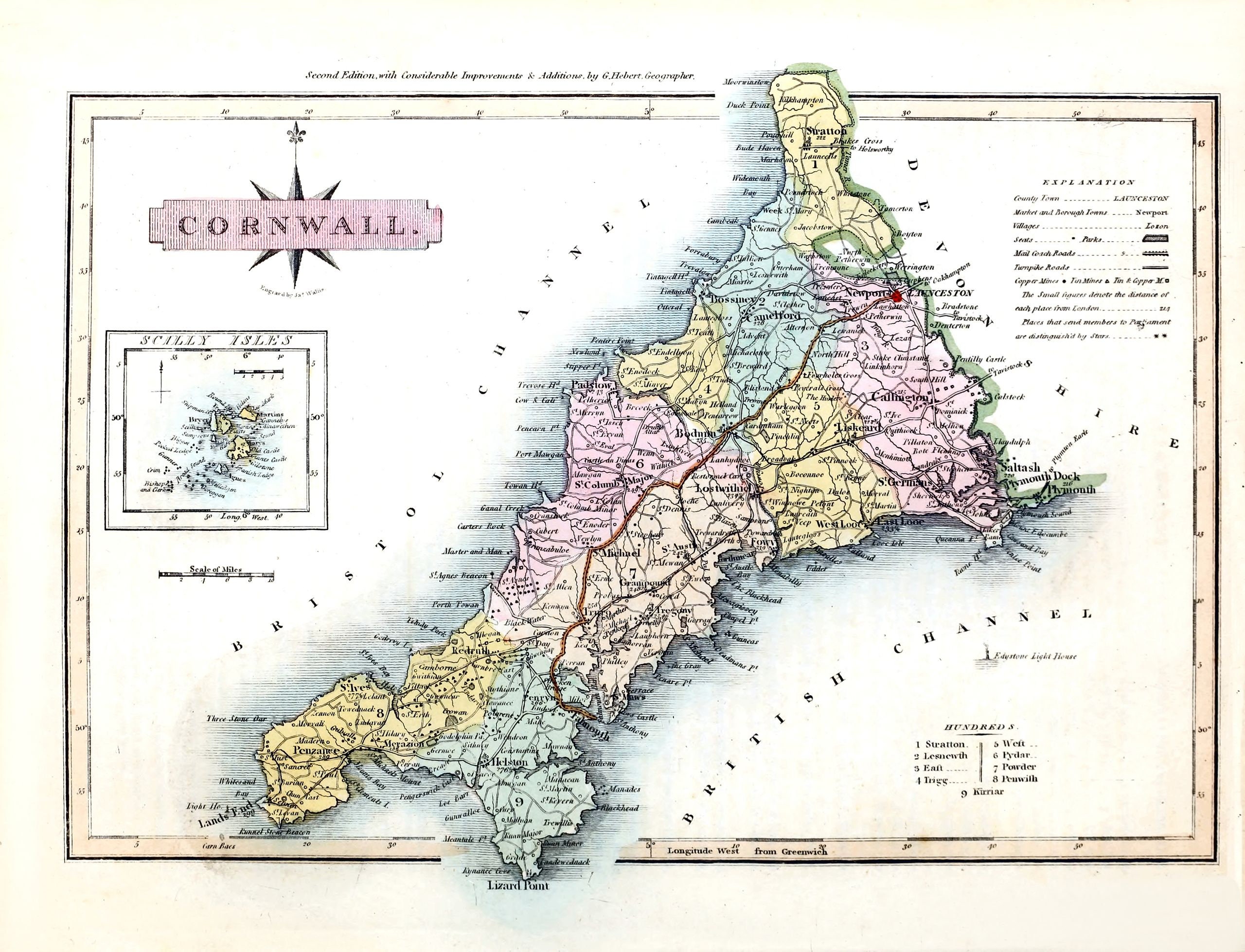 Old English County Map of Cornwall Vintage 1819 Reproduction - Etsy UK