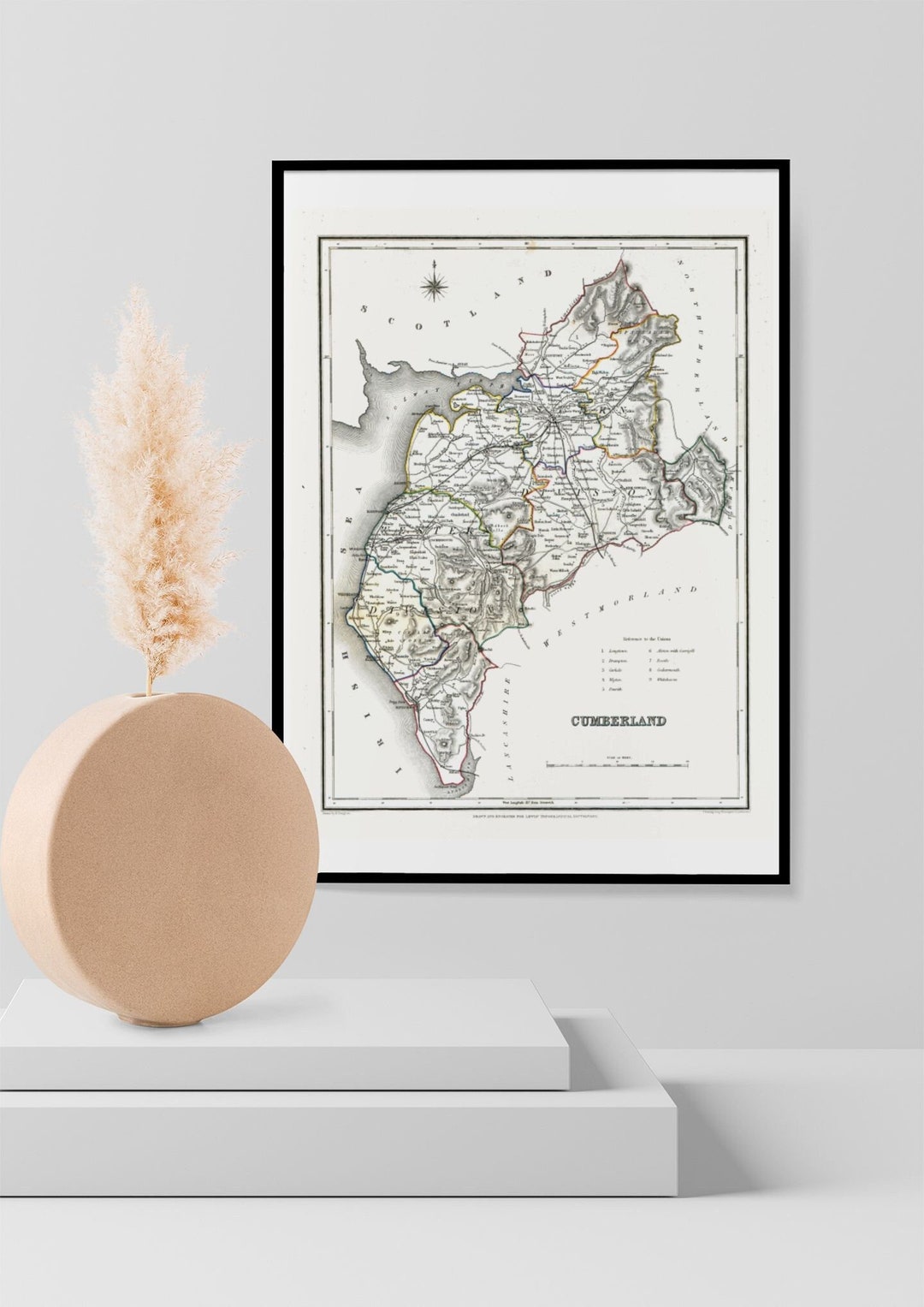 Old English County Map of Cumberland Vintage 1848 Reproduction Old Rare ...