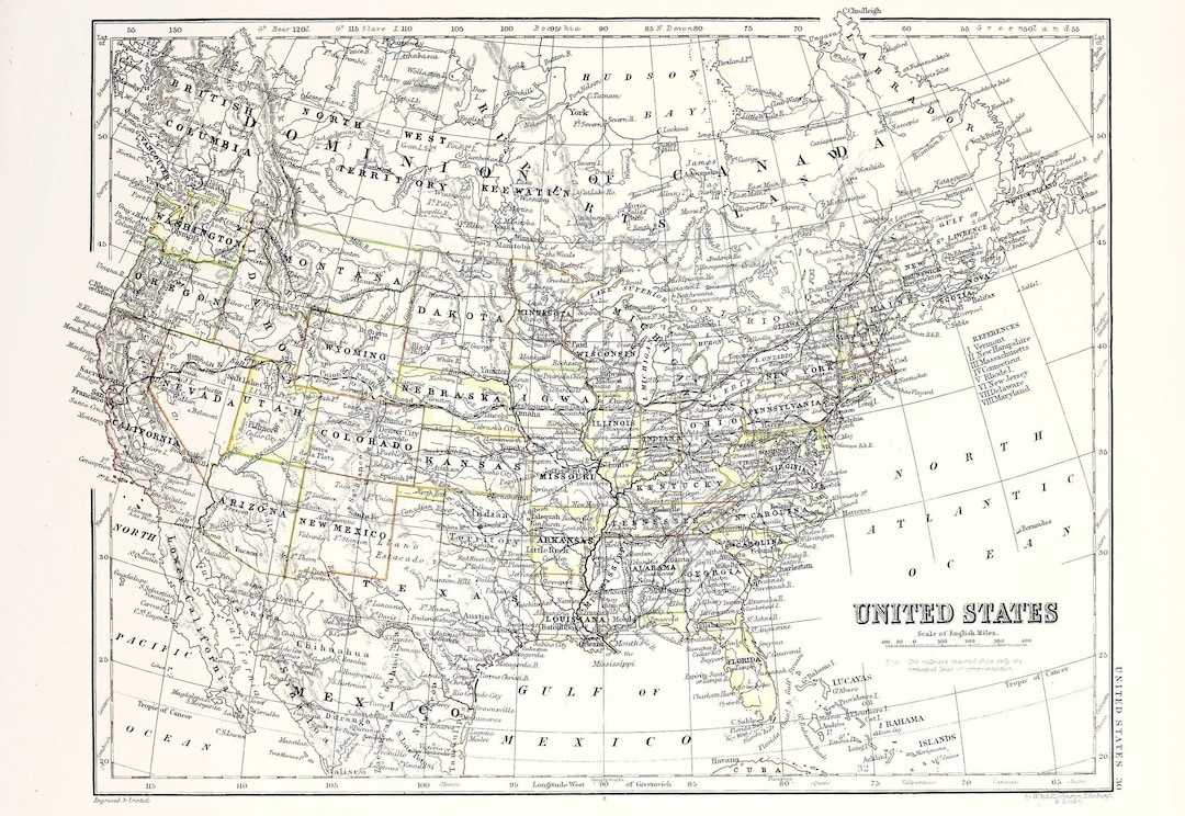 Vintage Map of USA Vintage Antique Style Map Repro Wall Art Map Poster ...