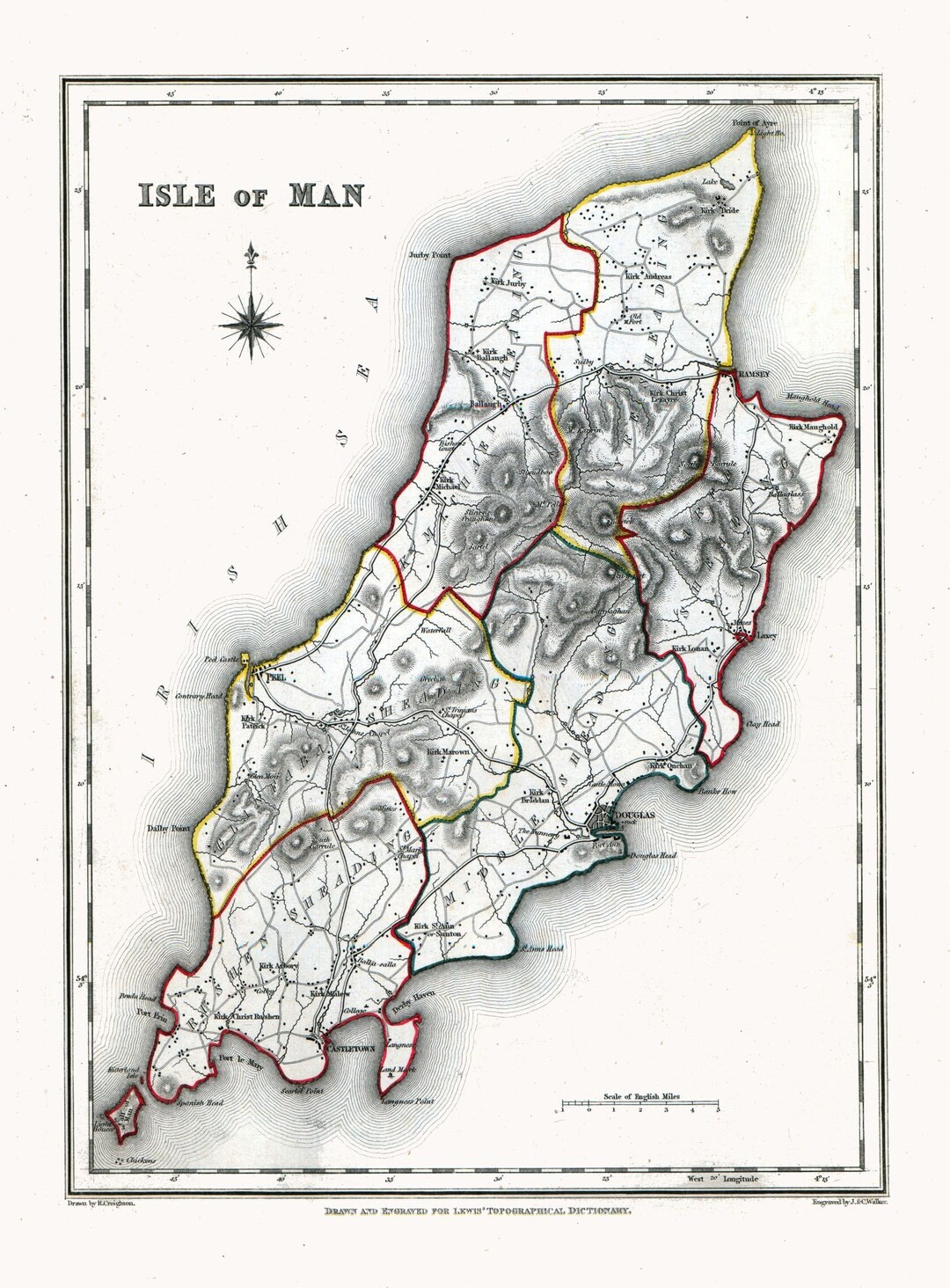 Vintage Old English Map of Isle of Man 1848 Vintage Style Isle of Man ...