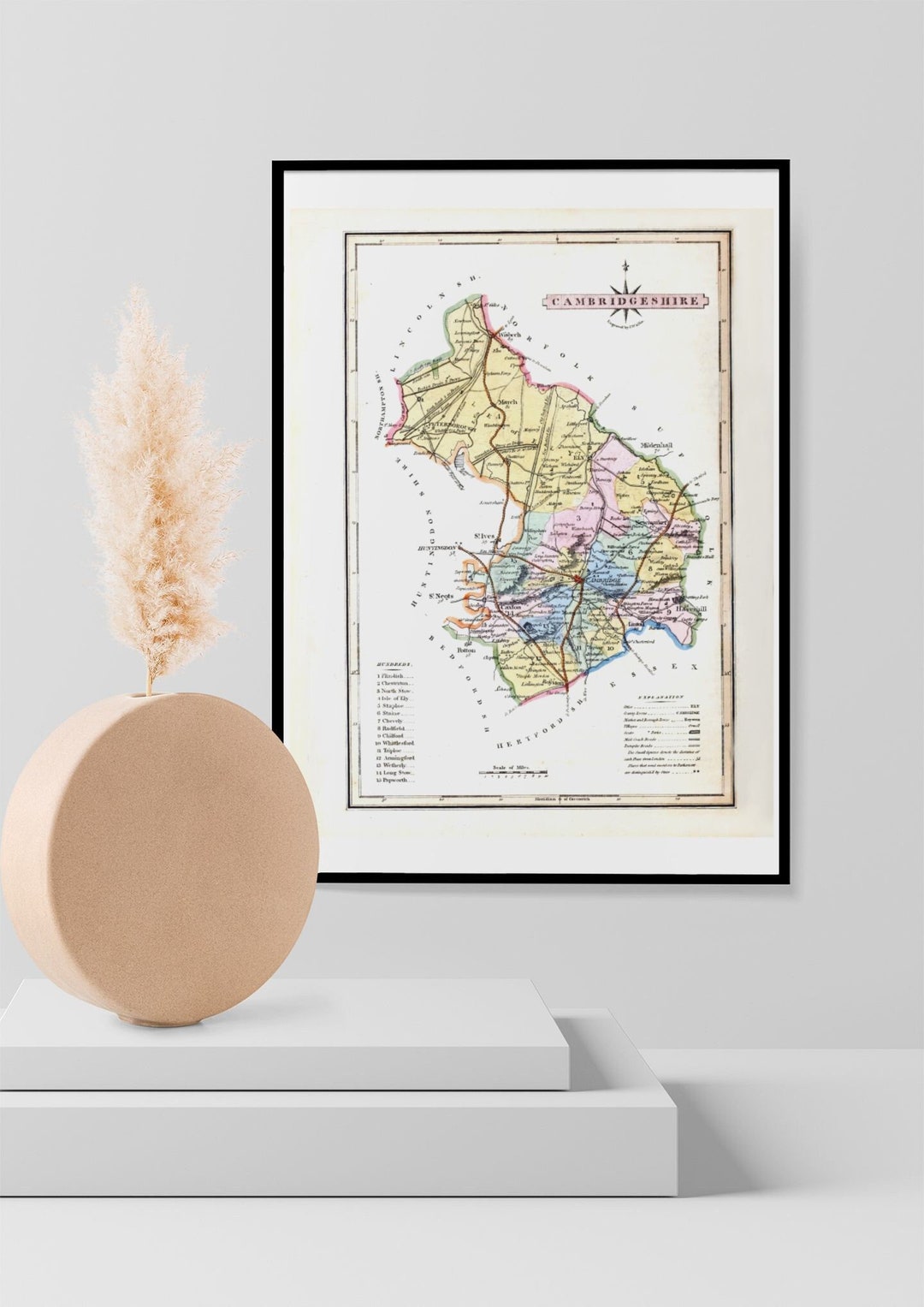 Cambridge Old County Map Wall Art Print Britain UK Vintage Reproduction ...