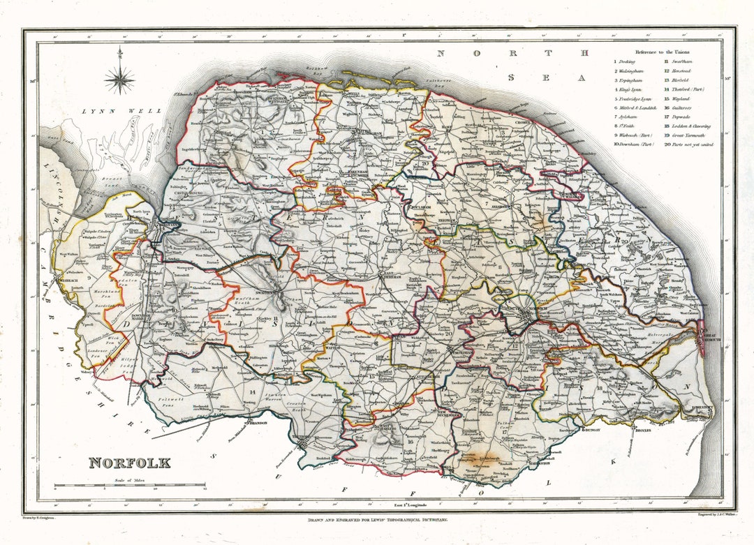 Vintage County Map of Norfolk 1848 Vintage Antique Style Map Repro ...