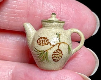 IGMA Jane Graber Pottery Double Handle Pine Cone Jug dollhouse Colonial ...