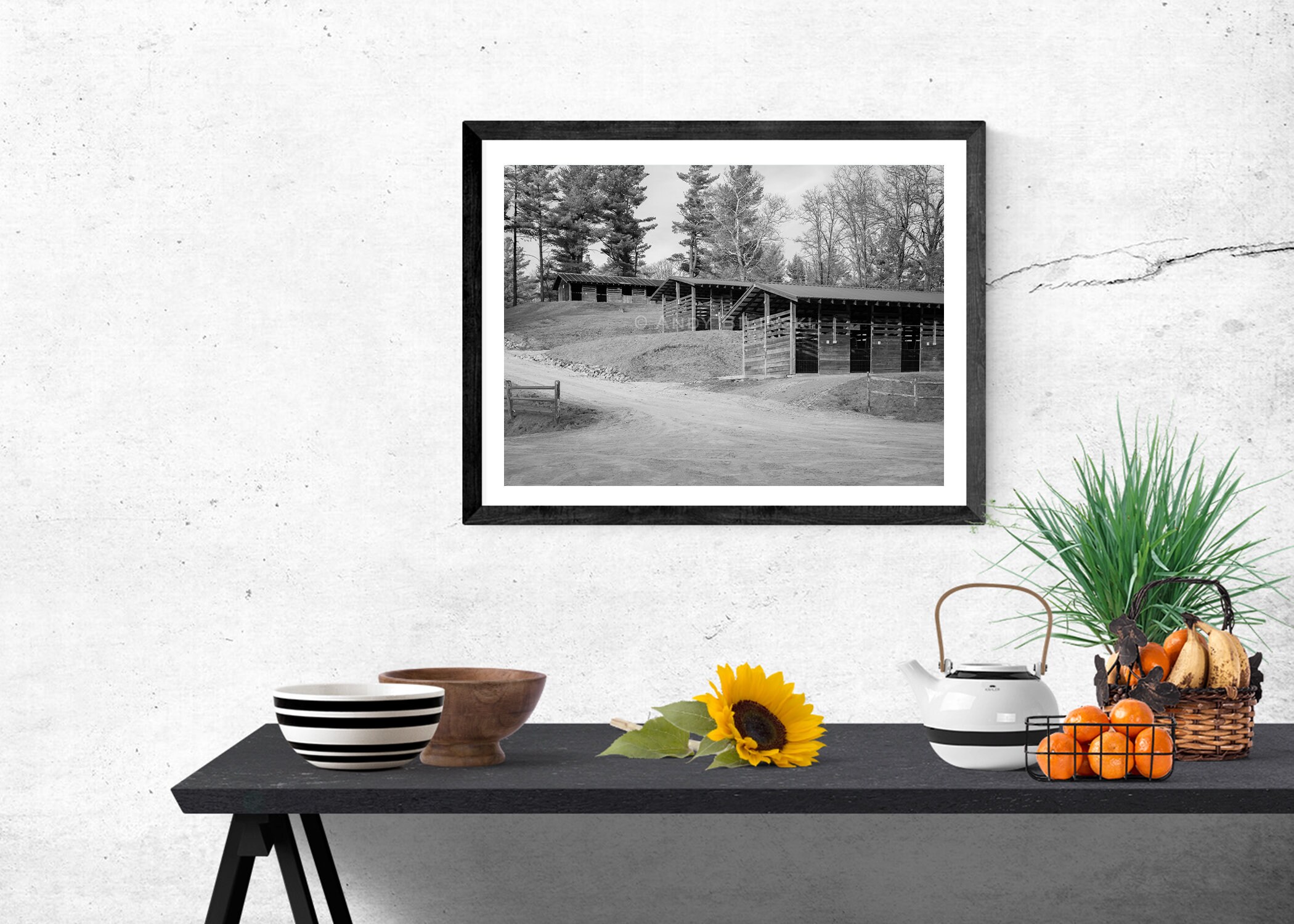 Horse Stables Print / Horse Barn Print / Equestrian Home Decor / Black ...