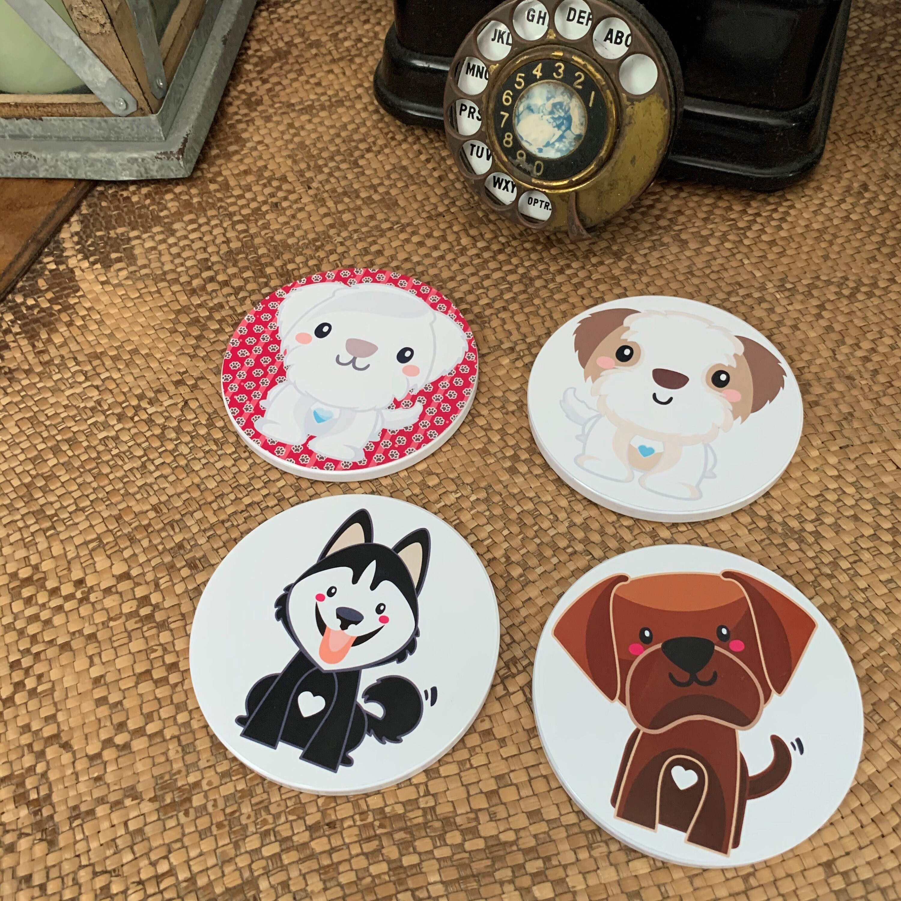 Dogs coasters set of 4 ceramic personalized | Etsy