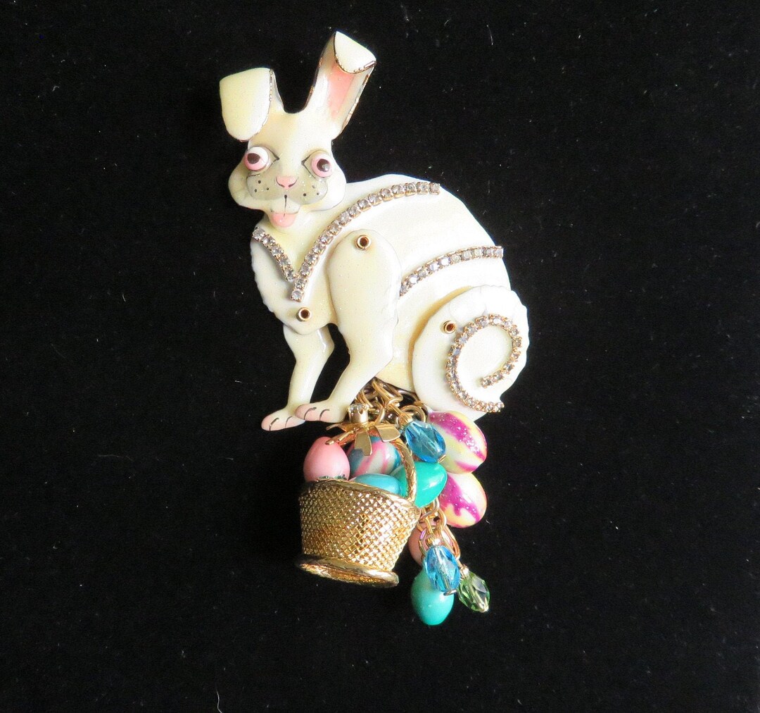 Lunch at the Ritz - Gold Tone Brooch- Large Easter Bunny- Has Basket ...