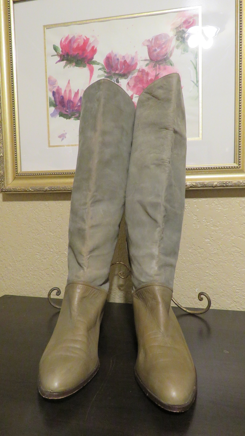 Chantal Boots Vintage Olive Green Leather Boots Made in | Etsy