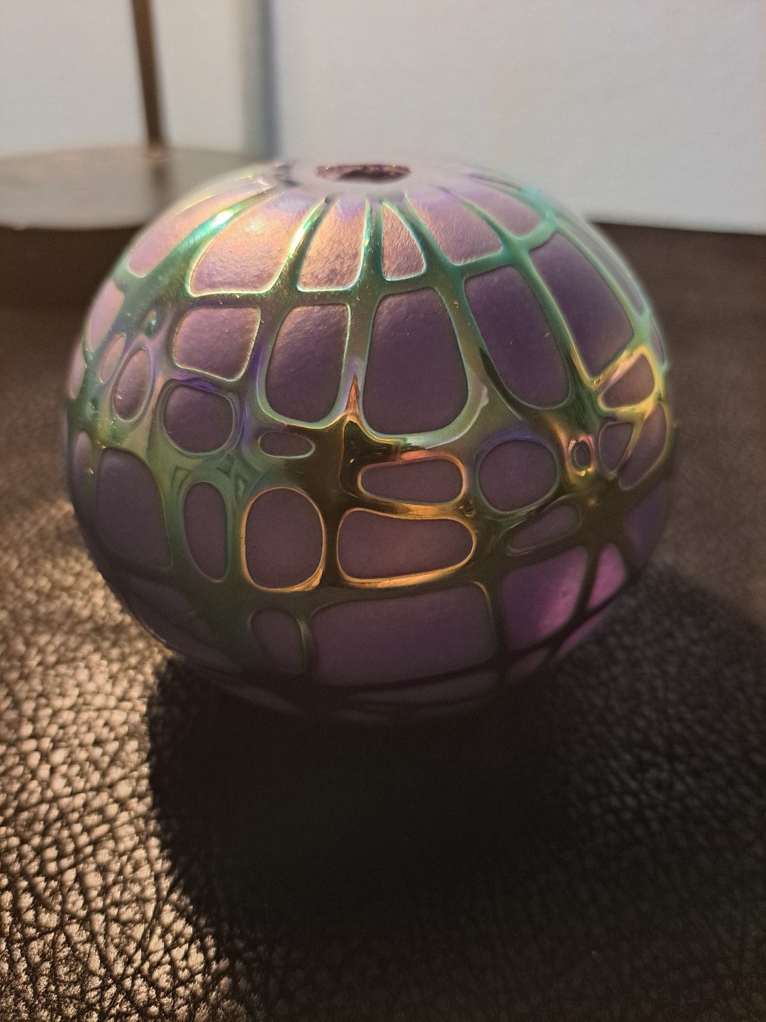 1996 Signed Stuart Abelman Handmade Glass Iridescent Sphere-purple is ...