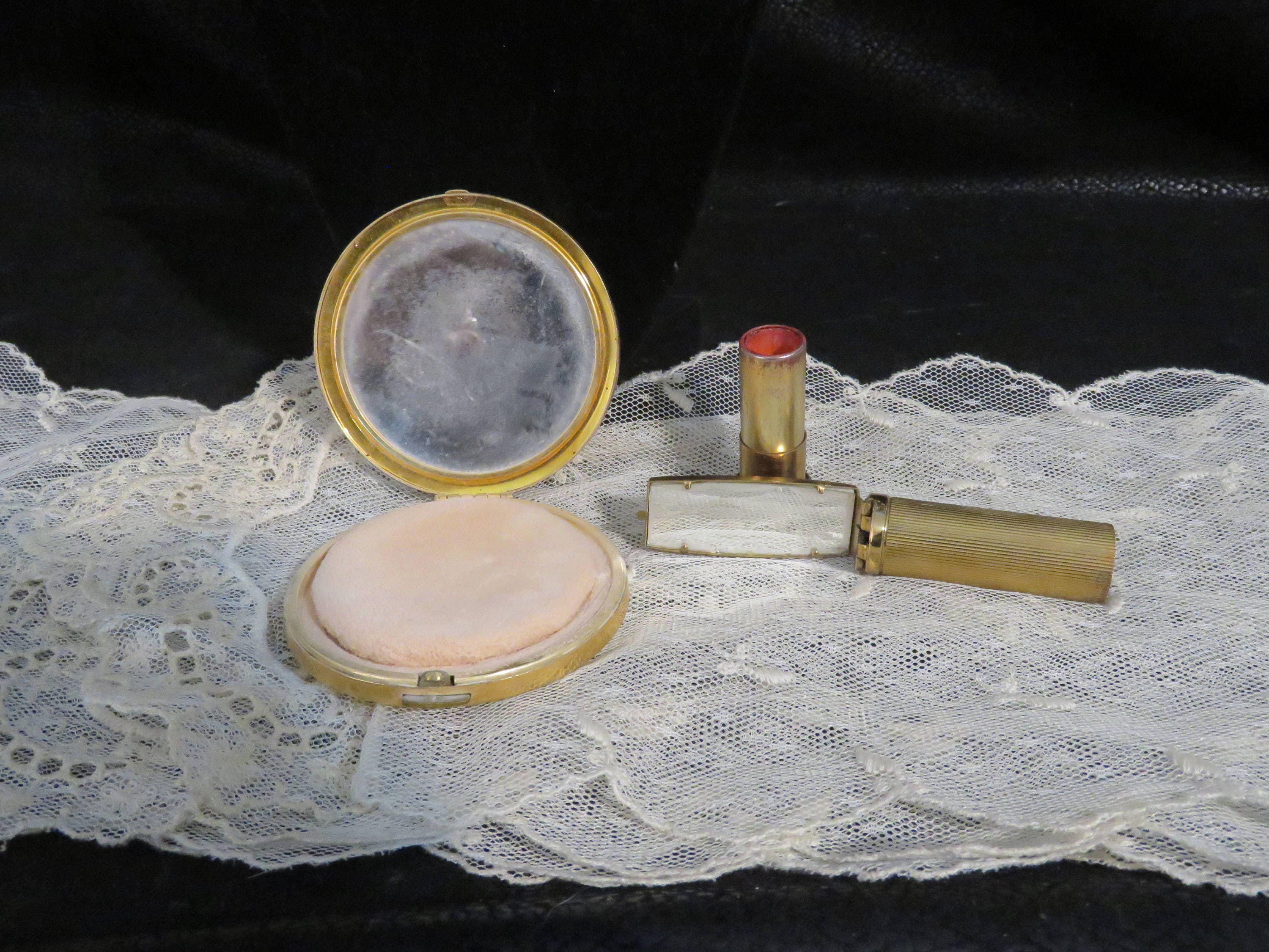 Vintage Limoges Powder Compact and Mirrored Lipstick Holder - Etsy