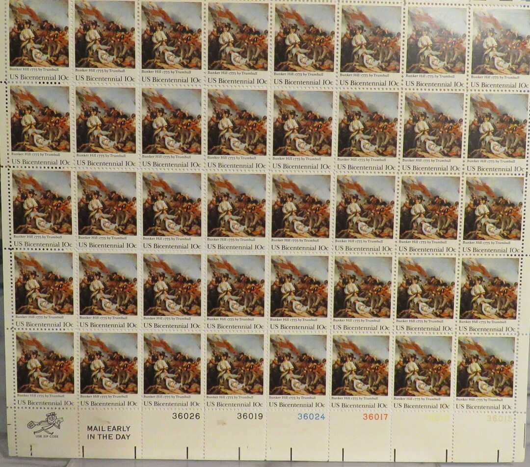 US Bicentennial Stamps- Bunker Hill 1775 by Trumbull- 40 Stamps- 1 ...