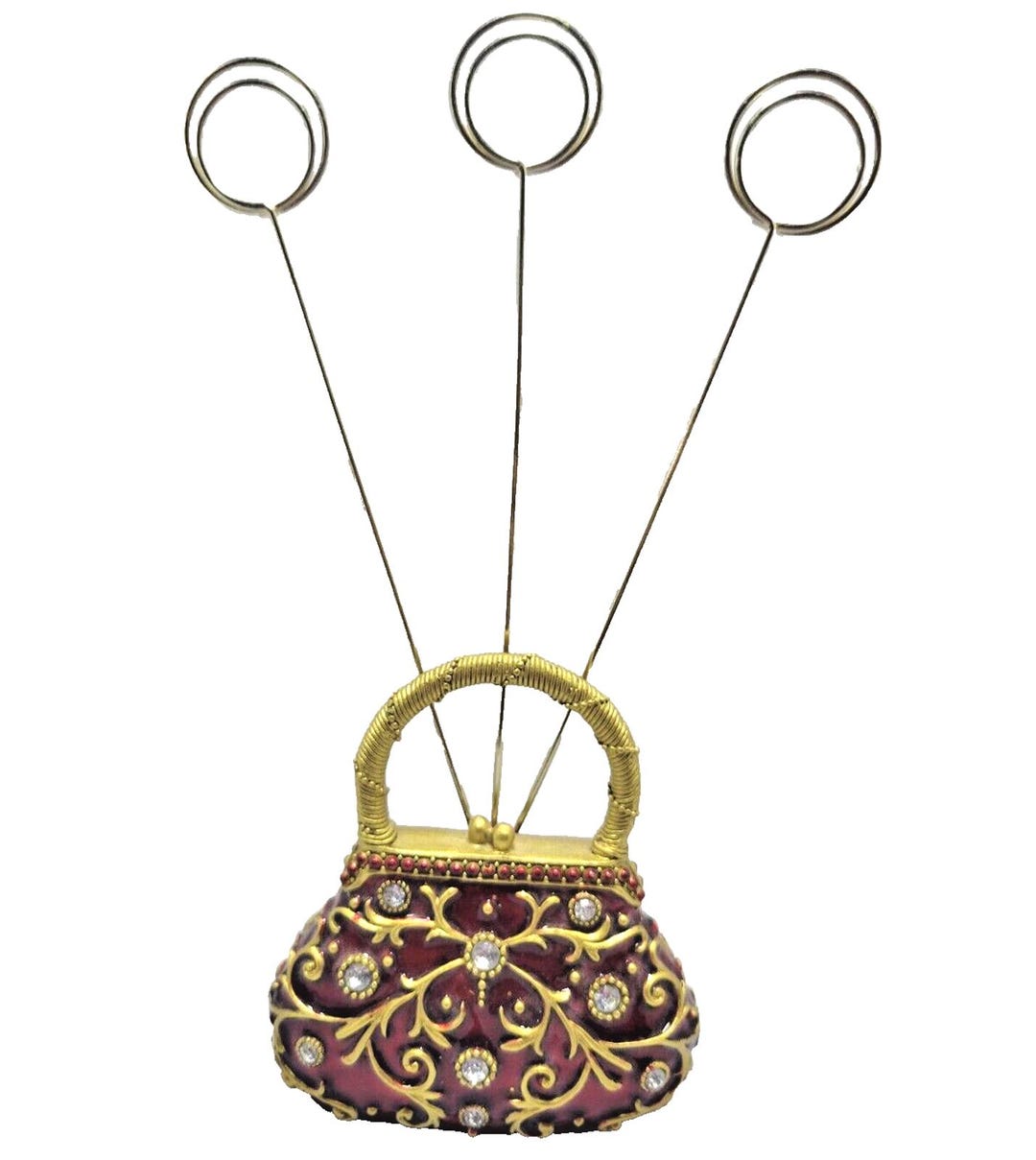Enameled Jeweled Brass Card Memo Holder Photo Holder Desk Decor Paper ...