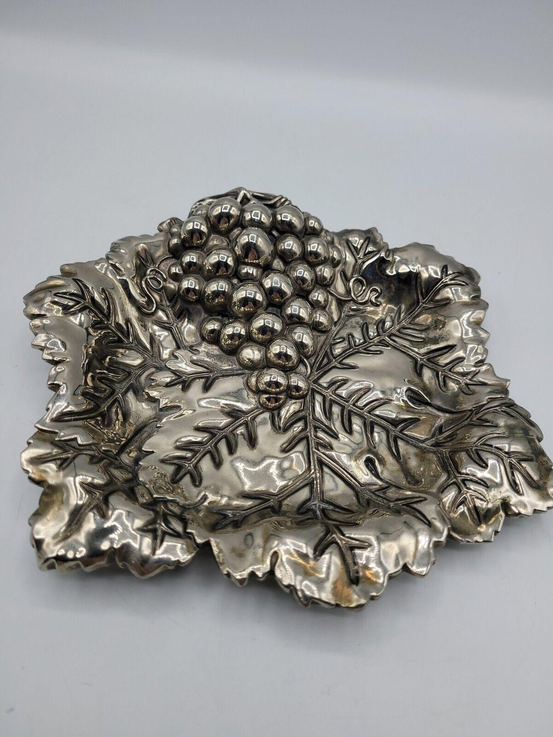 Godinger Silver Plate Candy Dish Bowl Shaped Grape Cluster Leaves Paul ...