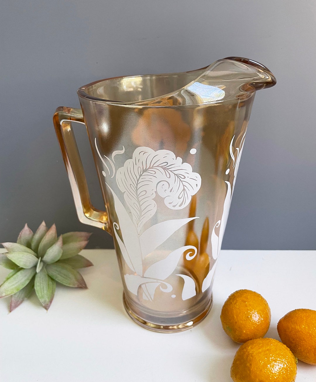 Vintage Jeanette Marigold Peach Carnival Glass Pitcher-glass Ice Tea ...