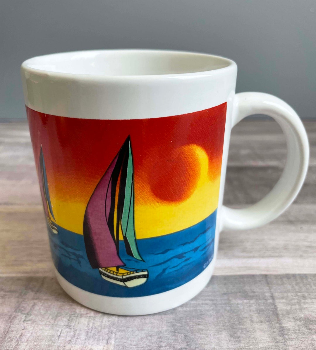 Retro Sailboat Mug-technicolor 90's Boat Themed Mug - Etsy