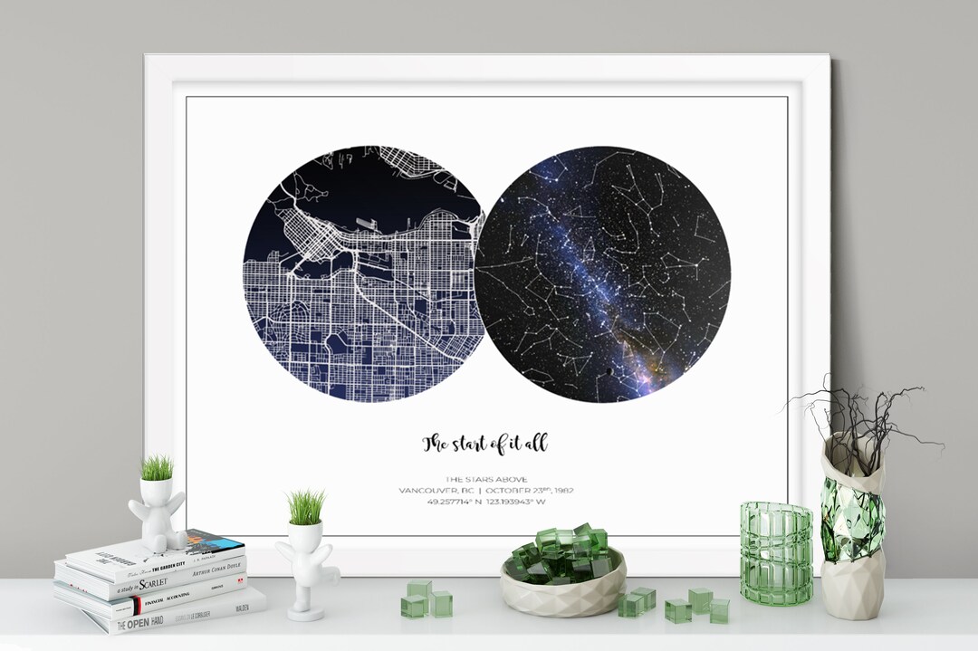 Custom Star Map With City Map, Romantic Personalized Valentine Gift ...