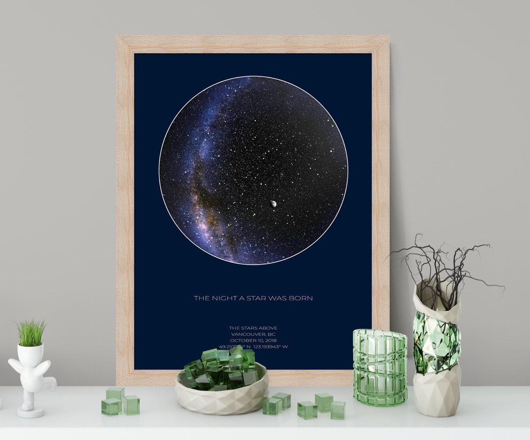 Custom Star Map: Realistic Night Sky Print With Natural Wood Frame - Etsy