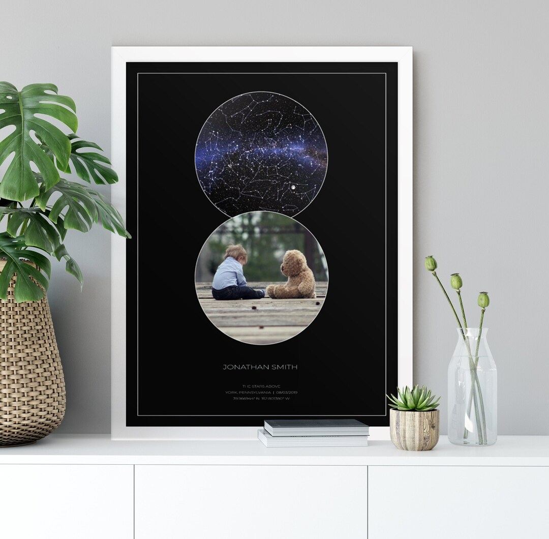 Custom Star Map With PHOTO Below Celestial Map Night Sky Poster ...