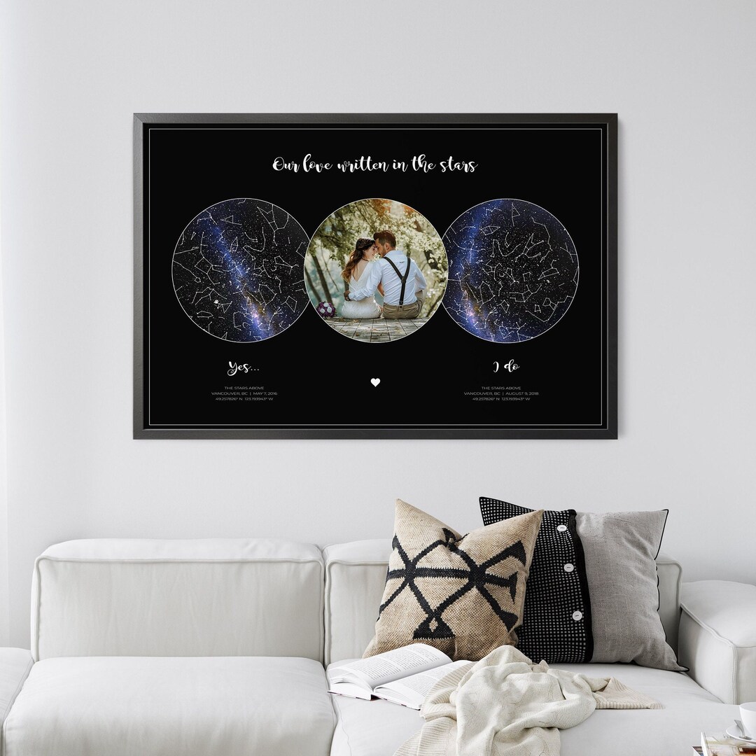 Personalized Star Map Celestial Artwork Night Sky Chart Celestial Wedding Gift Photo With 2in1 ...