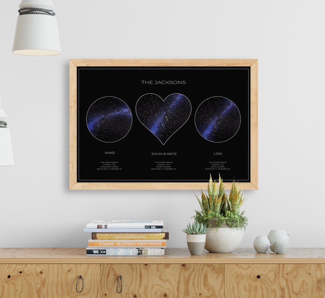 3in1 Custom Star Map With Heart Custom Celestial Artwork Night Sky Chart Astronomical Map Starry ...