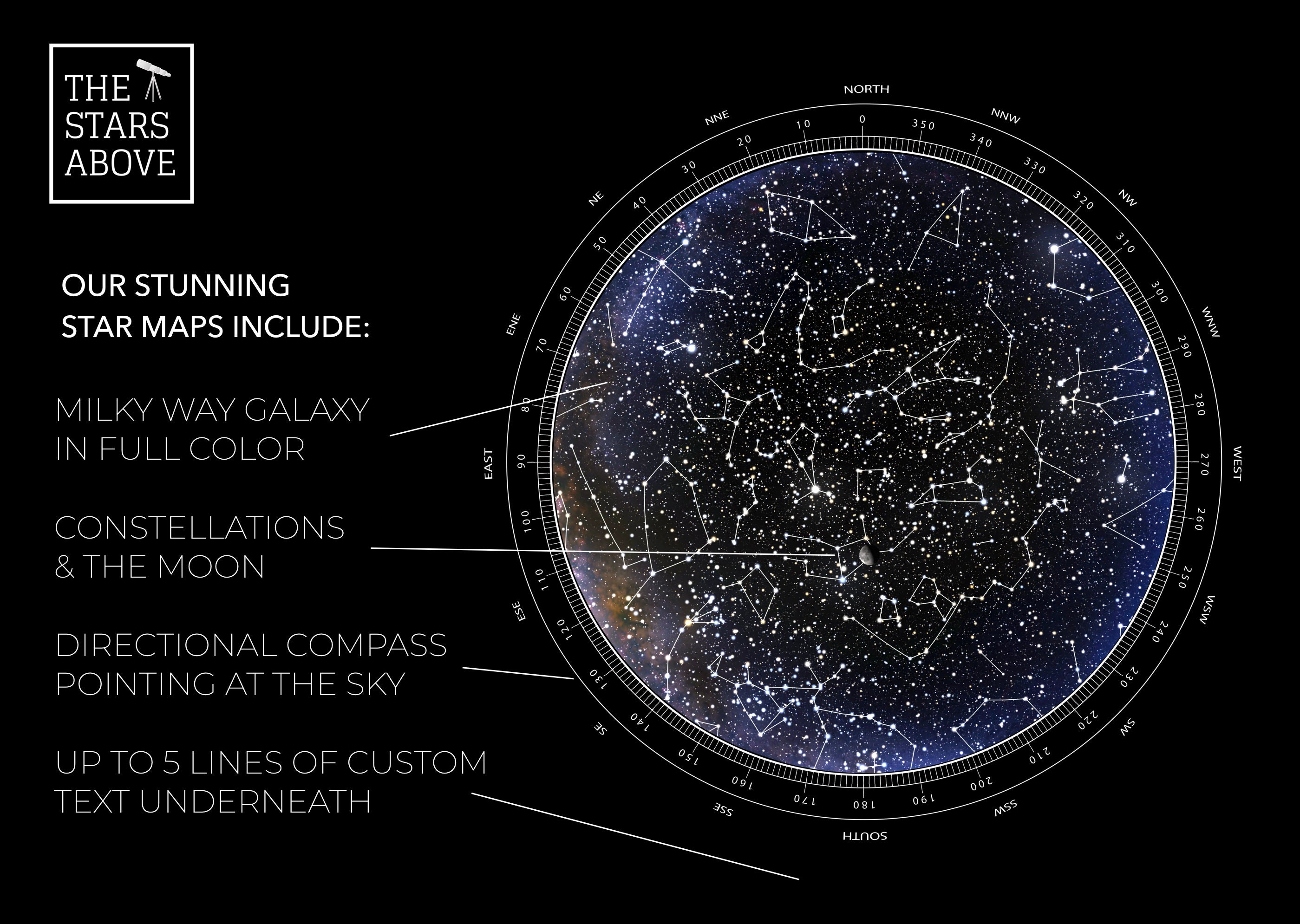 Custom Star Map by Date and Location, The Real Night Sky, Constellation ...