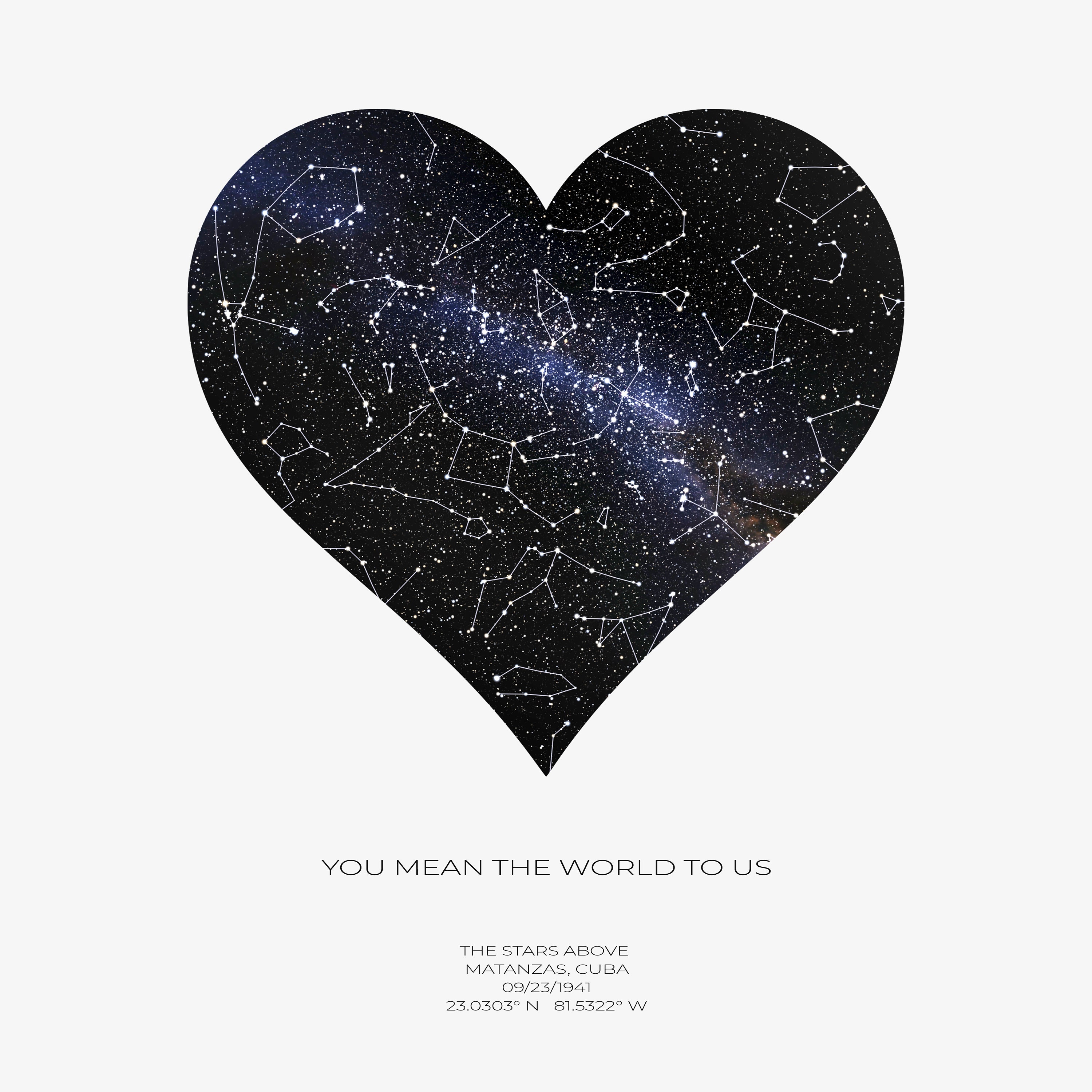 Custom Star Map in Square Design Heart Shaped Night Sky Map | Etsy